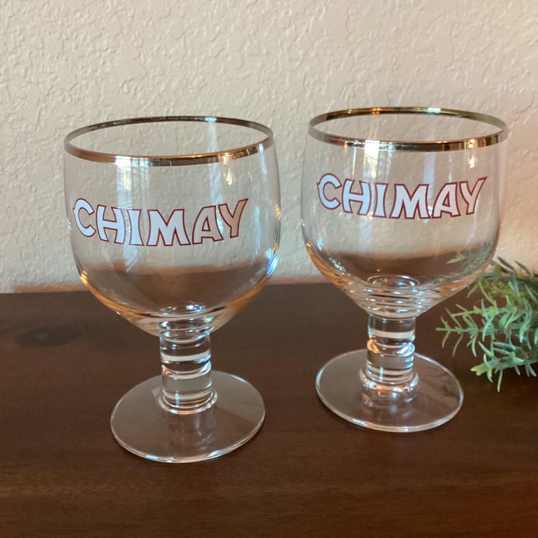 Chimay Beer Goblets, Traditional Belgian Ale Chalice, Silver Rim, Set ...