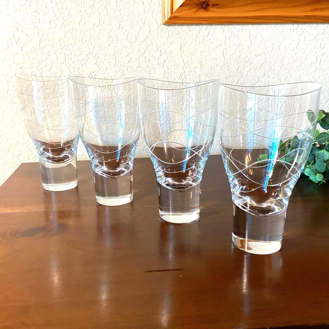 Nambe Motus Highball Glasses, Set of 4, Blown Glass, Rare, Wave Top ...