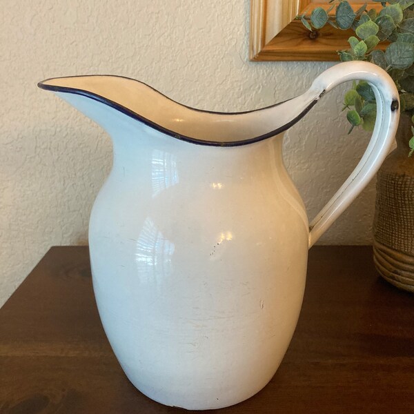 White Enamel Pitcher - Etsy