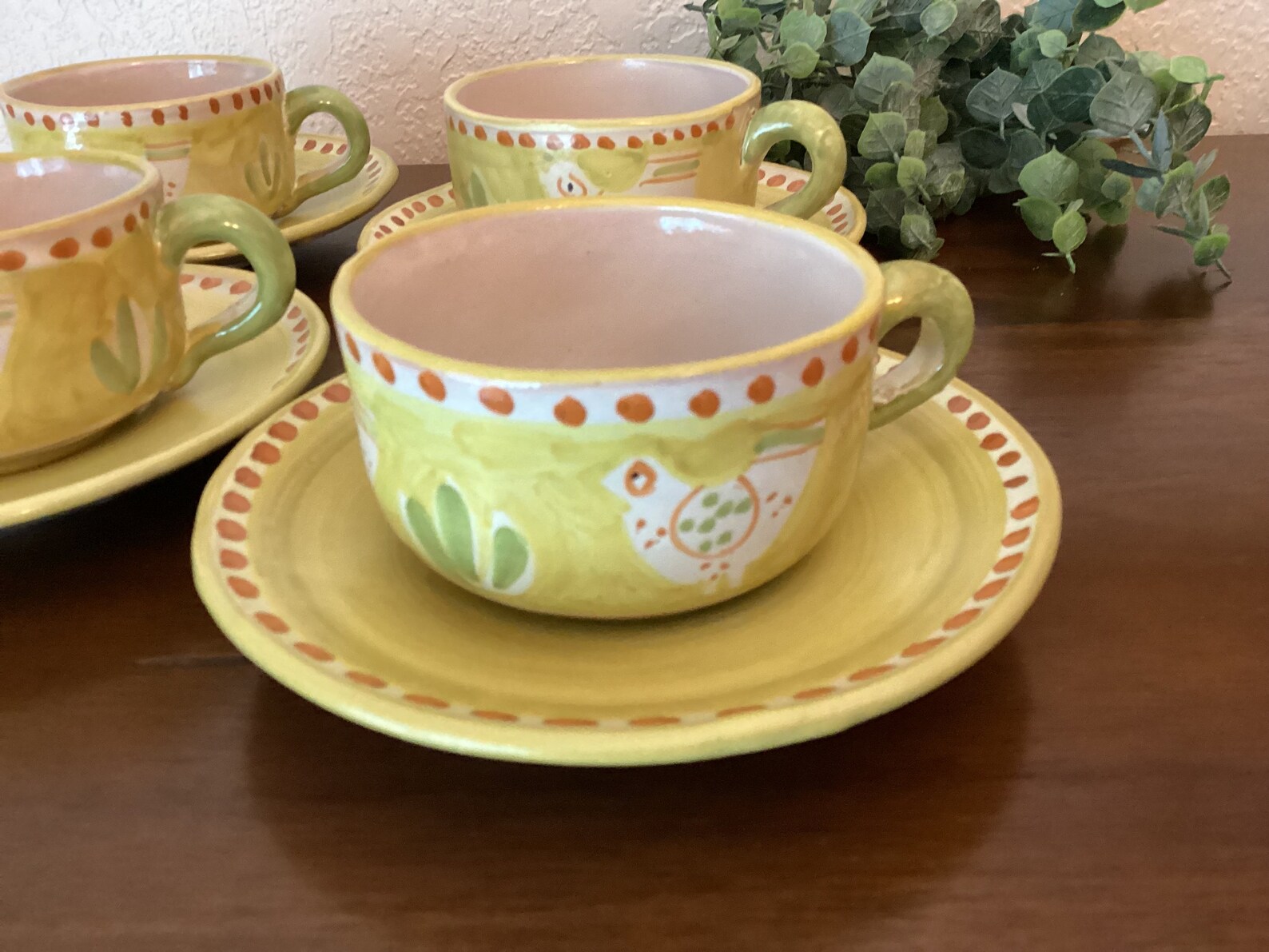 Set of 4 CAS Vietri Yellow Bird/chicken Cups and Saucers Made in Italy ...