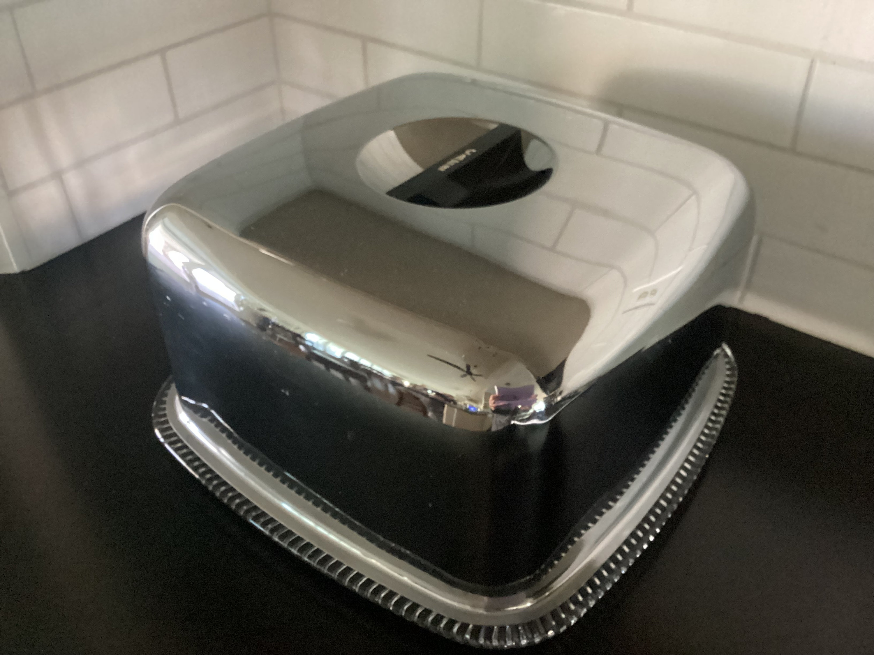 Kromex Mid Century Square Glass Cake Plate With Chrome Lid Excellent Etsy
