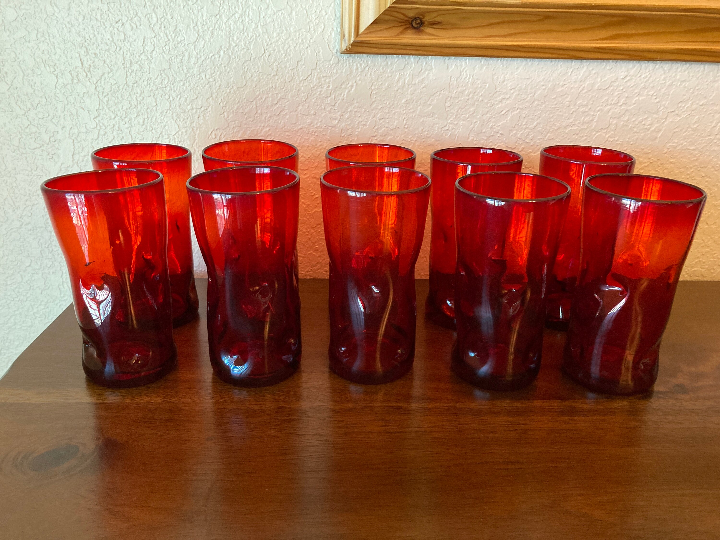 Ruby Red Hand Blown Pinched Glass Tumblers Rainbow Vintage - Etsy