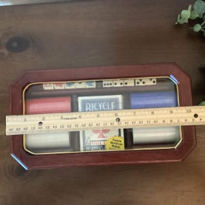 Vintage Bicycle Executive Poker Set, Wood Box With Glass Top, Chips ...