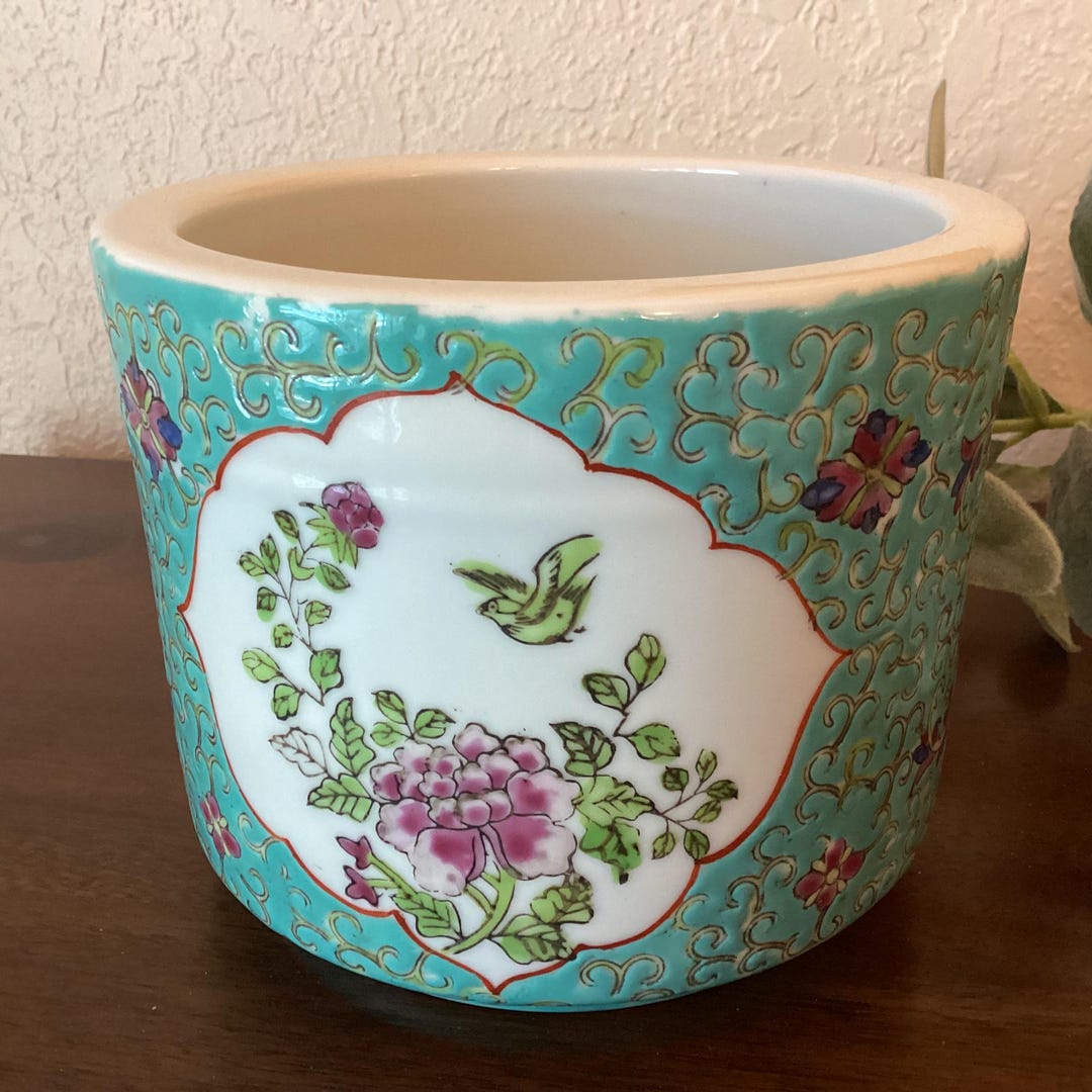 Chinese Chinoiserie Style Cachepot Turquoise Famille Rose-style Enamels ...