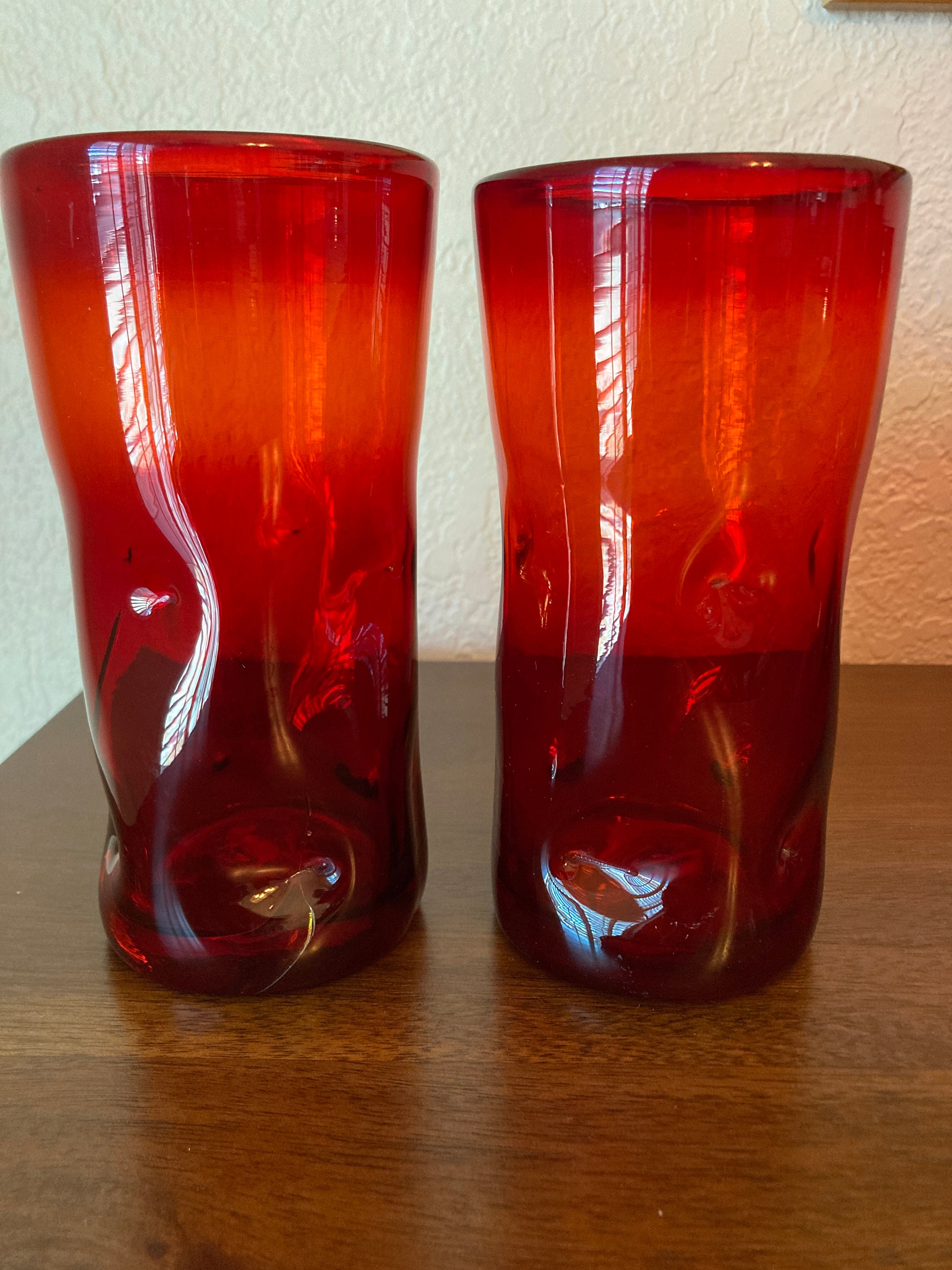Ruby Red Hand Blown Pinched Glass Tumblers Rainbow Vintage - Etsy