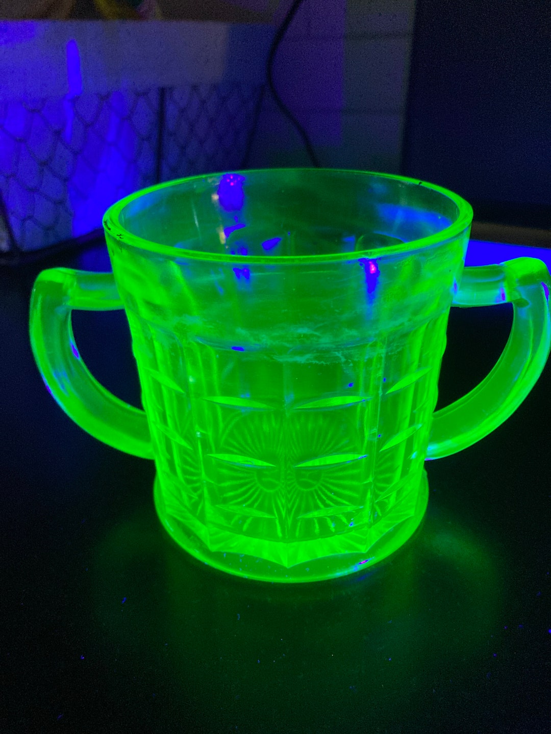 Hazel Atlas Uranium Glass Sugar Bowl Colonial Block Vintage - Etsy