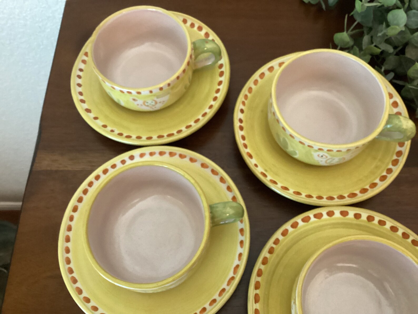 Set of 4 CAS Vietri Yellow Bird/chicken Cups and Saucers Made in Italy ...