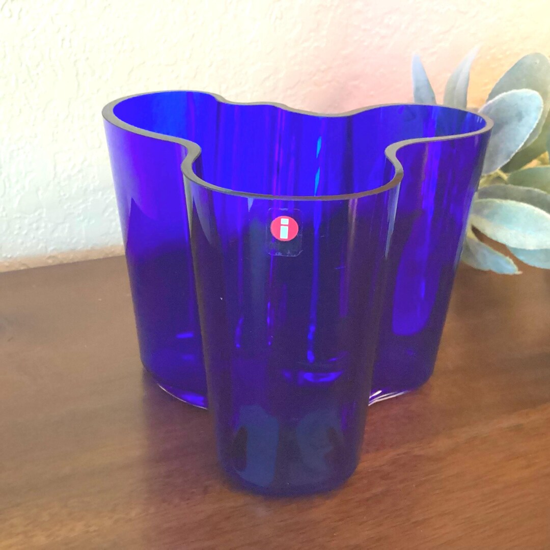 Iittala Savoy Alvar Aalto Vase Cobalt Blue Finland Etched Signature ...