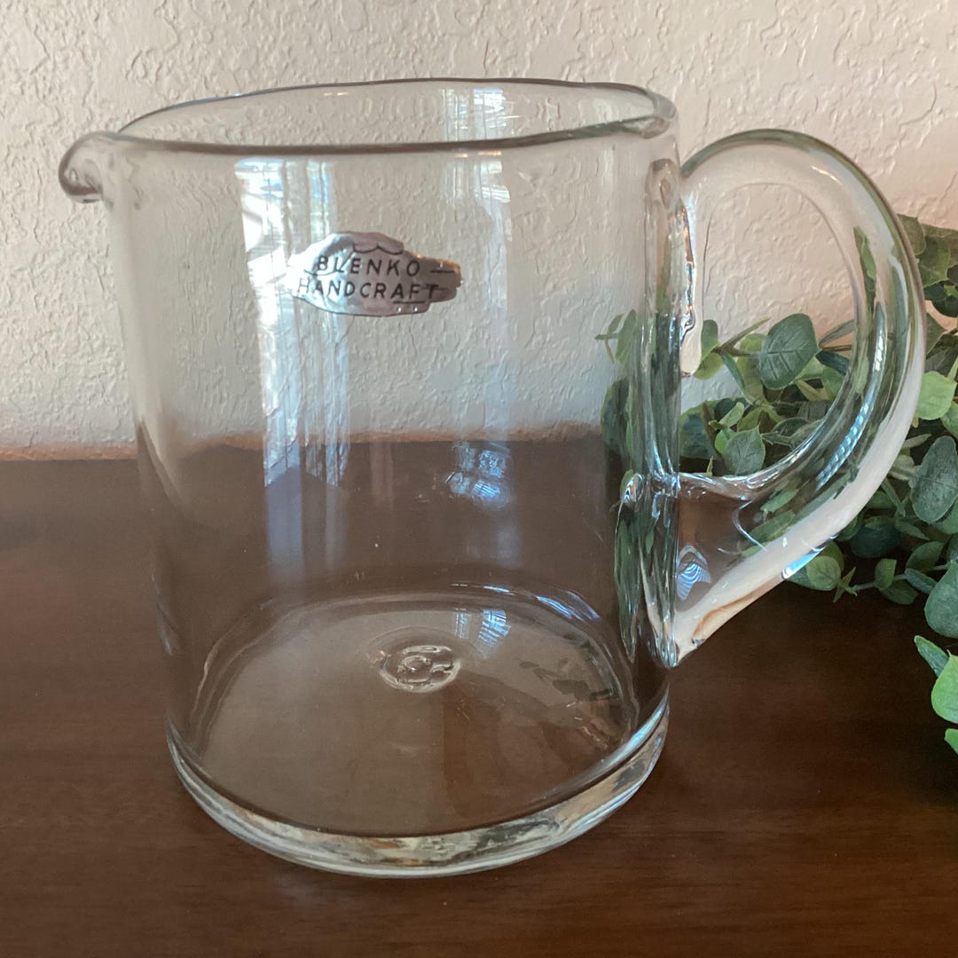 Blenko Hand Blown Clear Glass Pitcher, Original Sticker, Vintage ...