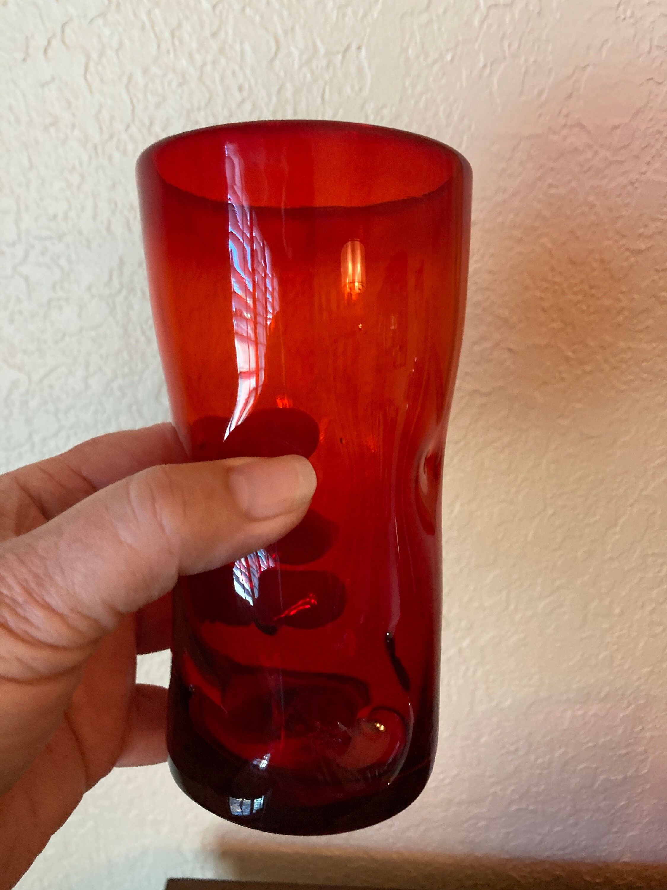 Ruby Red Hand Blown Pinched Glass Tumblers Rainbow Vintage - Etsy