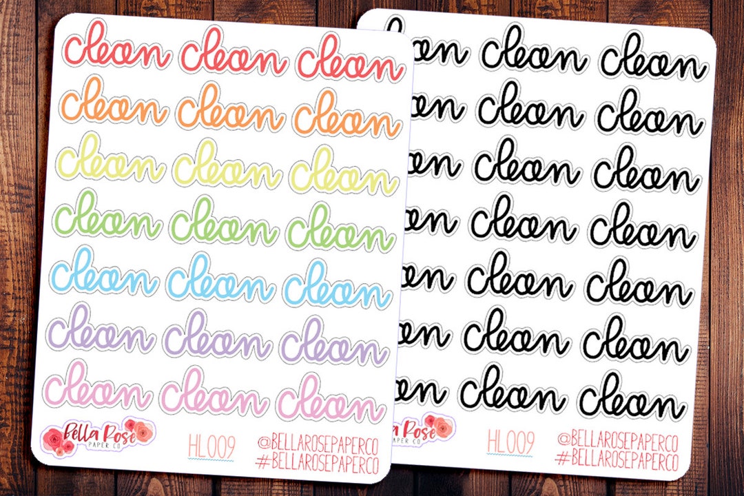 Clean Hand Lettering Planner Stickers, Cleaning Sticker Hand Drawn ...