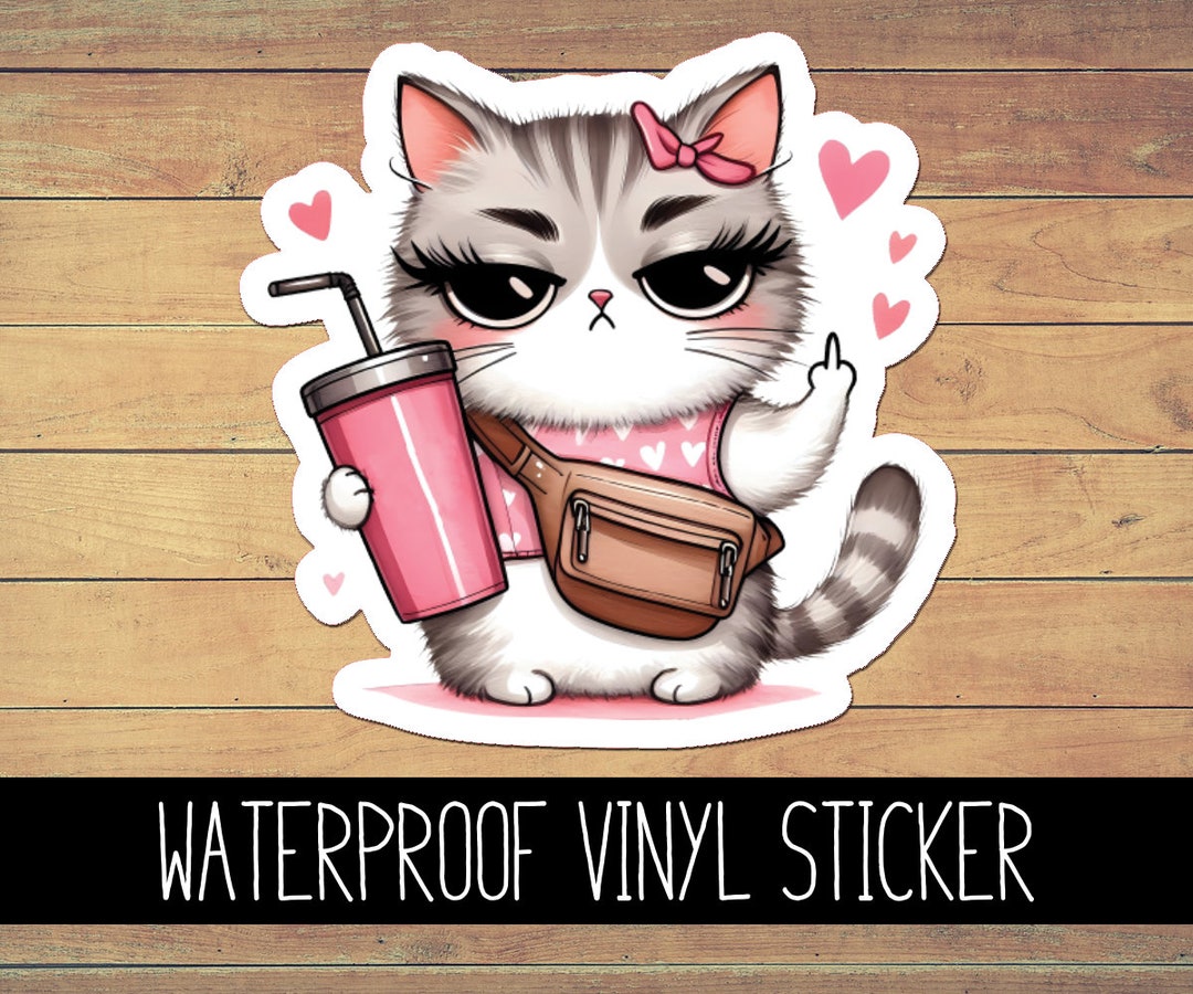 Middle Finger Kitty Vinyl Waterproof Sticker, Yeti Decal, Cat Decal ...