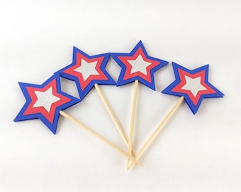 4th of July Star Cupcake Toppers 24CT Star Party Picks