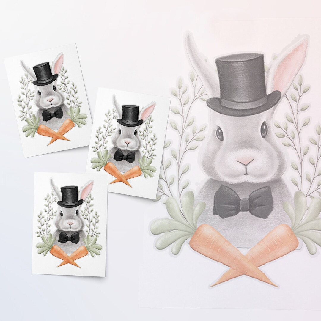 Cute Mr Bunny Temporary Tattoo Transfers. Charming Rabbit Wearing Pink ...