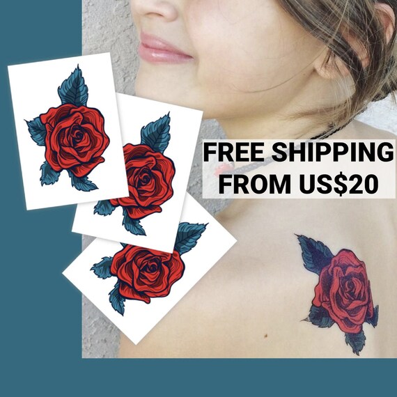 Red Rose Temporary Tattoo Transfers. Set of 3 Comics Style | Etsy