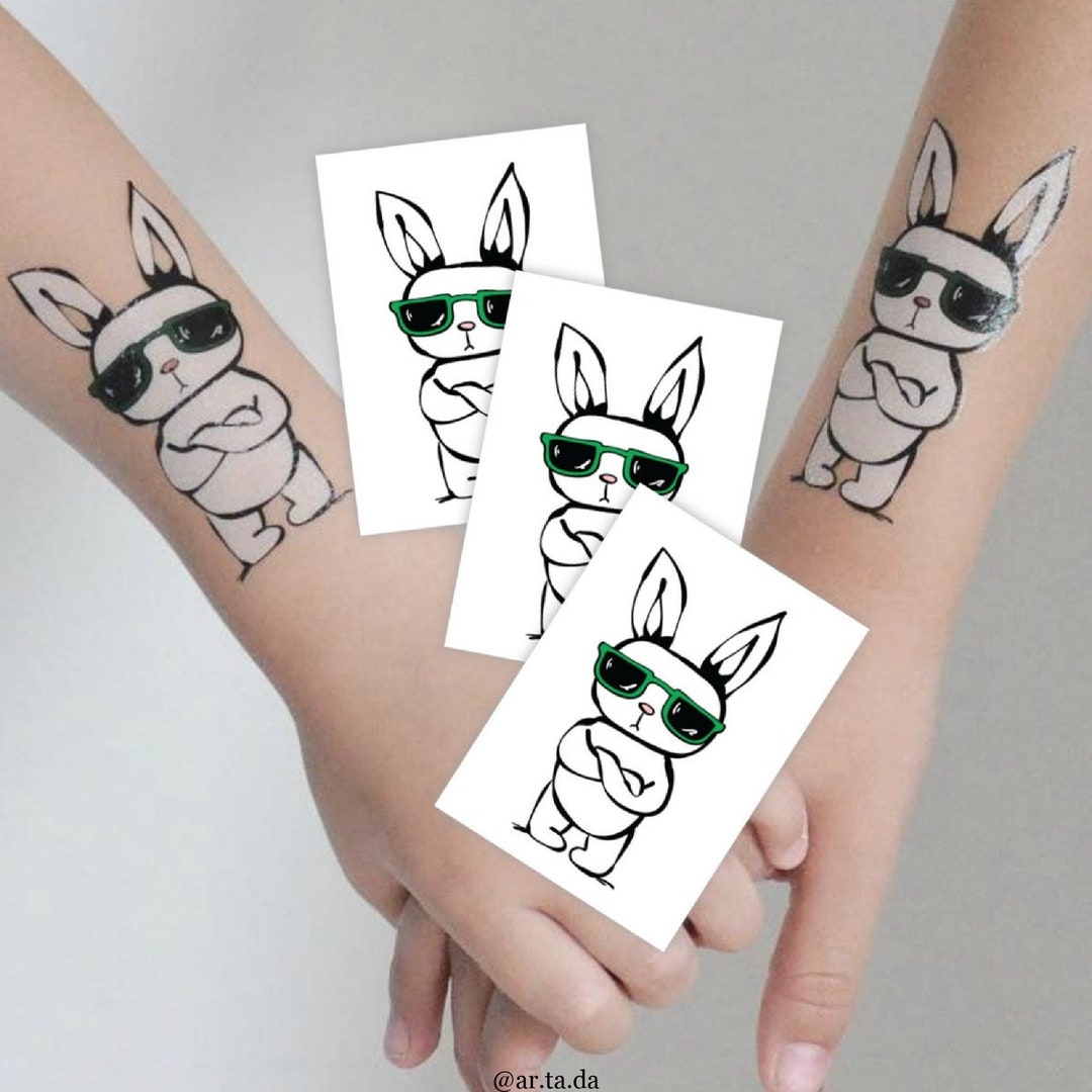 Rad Rabbit Temporary Tattoo Transfers. Hipster Style Cool Bunny in ...