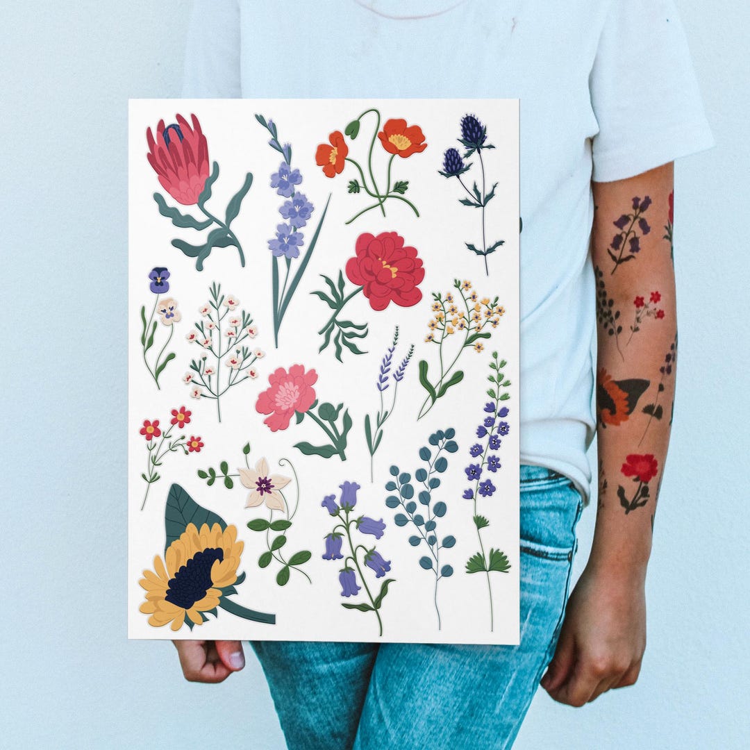 Botanical Temporary Tattoos: Wildflower Body Stickers. - Etsy