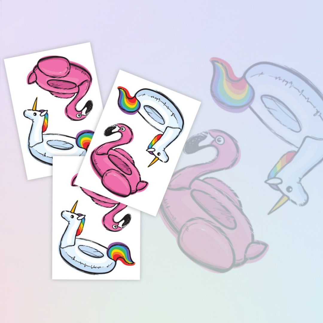 Giant Unicorn and Flamingo Pool Floaties Temporary Tattoo Transfers ...