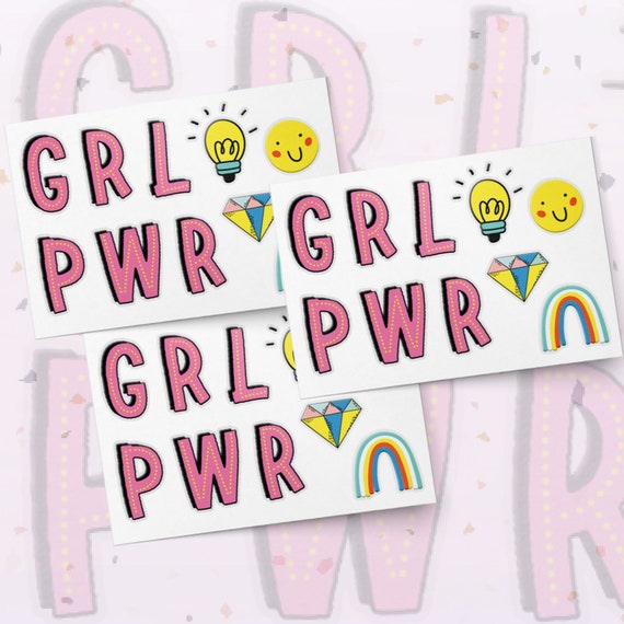 GRL PWR Knuckles Temporary Tattoo Transfers. Girl Party Body Stickers ...