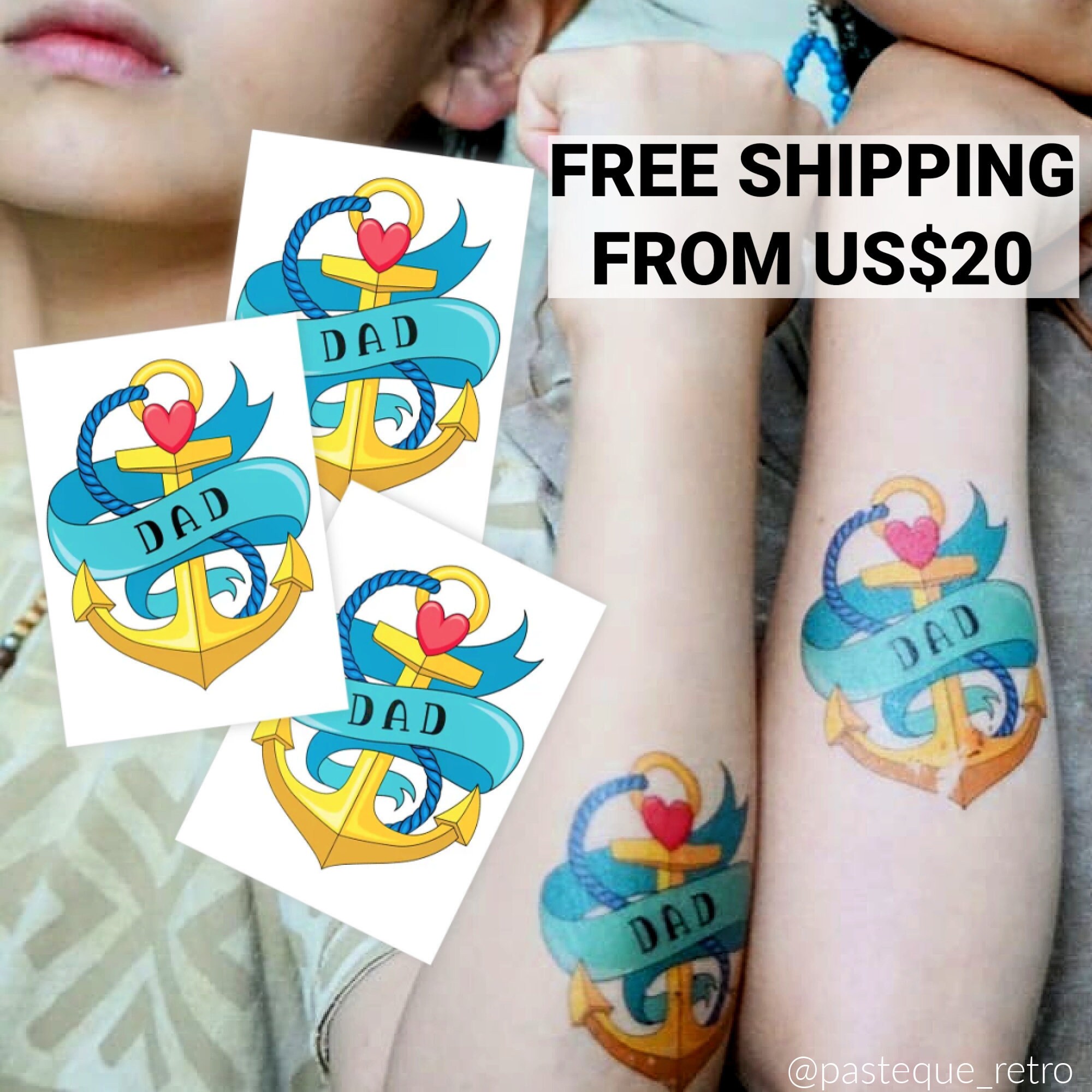 Love Dad Temporary Tattoo Transfers. Set of 3 Anchor and - Etsy
