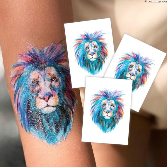 Lion Temporary Tattoo Set of 3 Transfers. Colorful King of Animals Kid ...