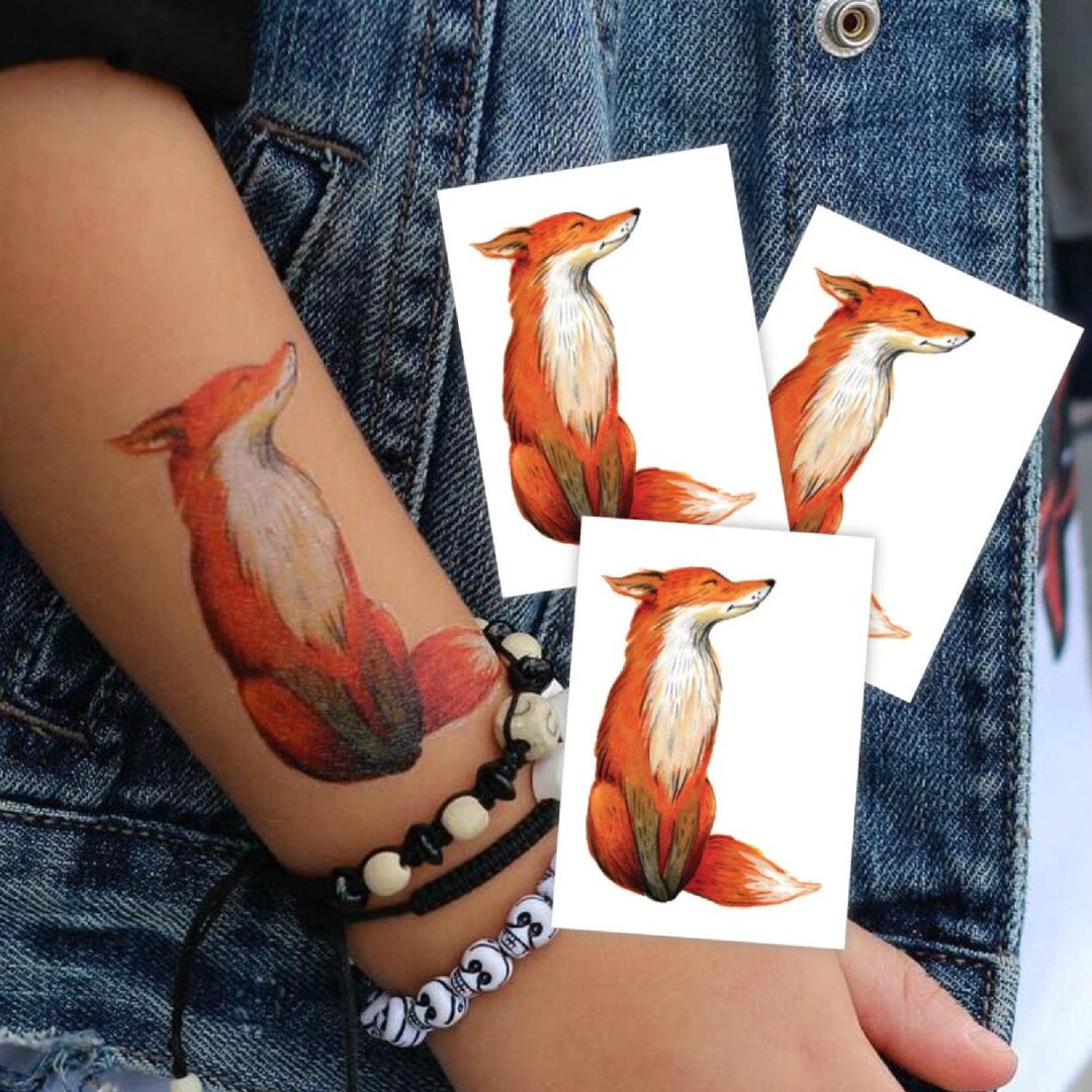 Red Fox Temporary Tattoo Transfers. Set of 3 Body Stickers for Kids. Woodland Animal Party ...