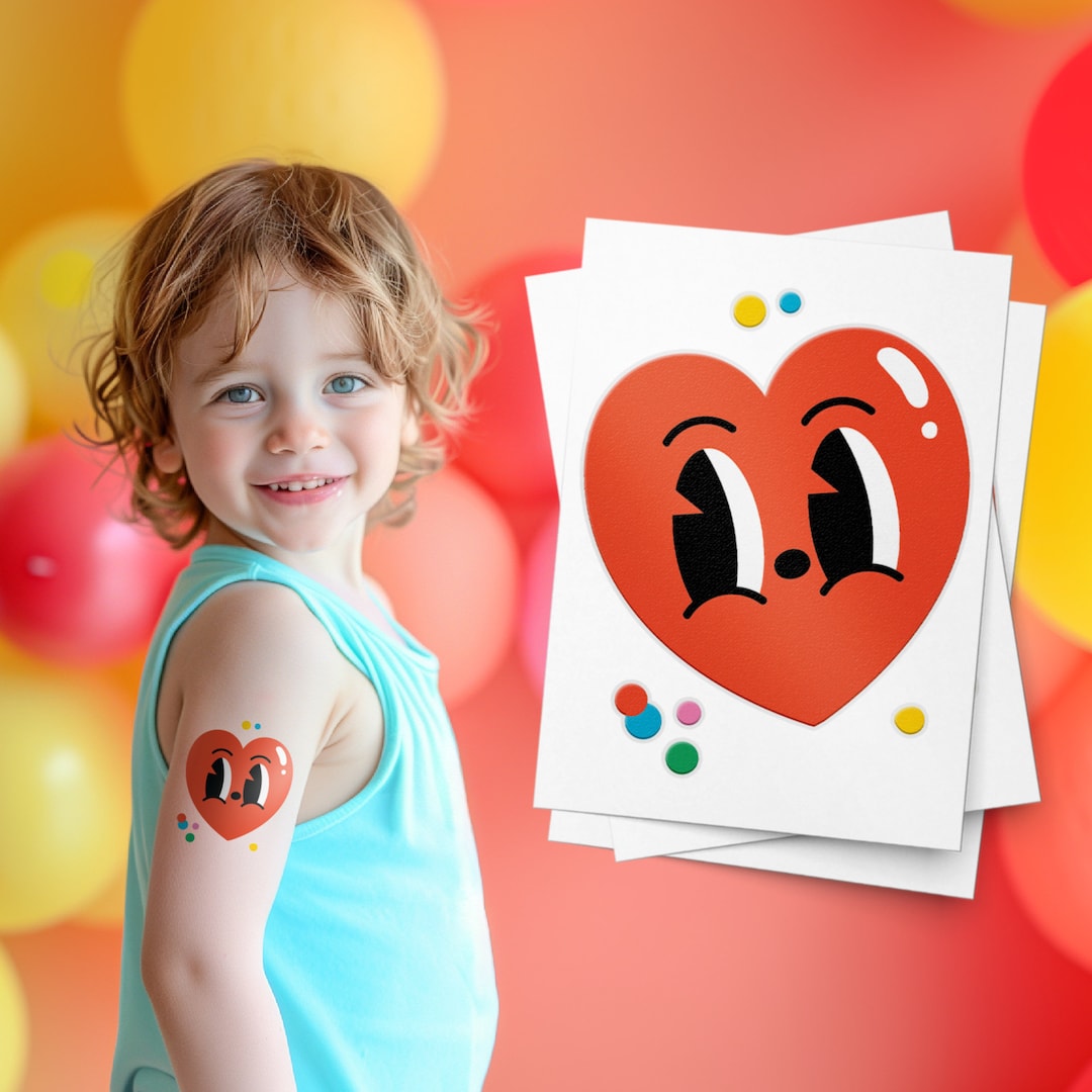Funky Heart Temporary Tattoos. Set of 3 Cute Hearts Fake Tattoos for ...