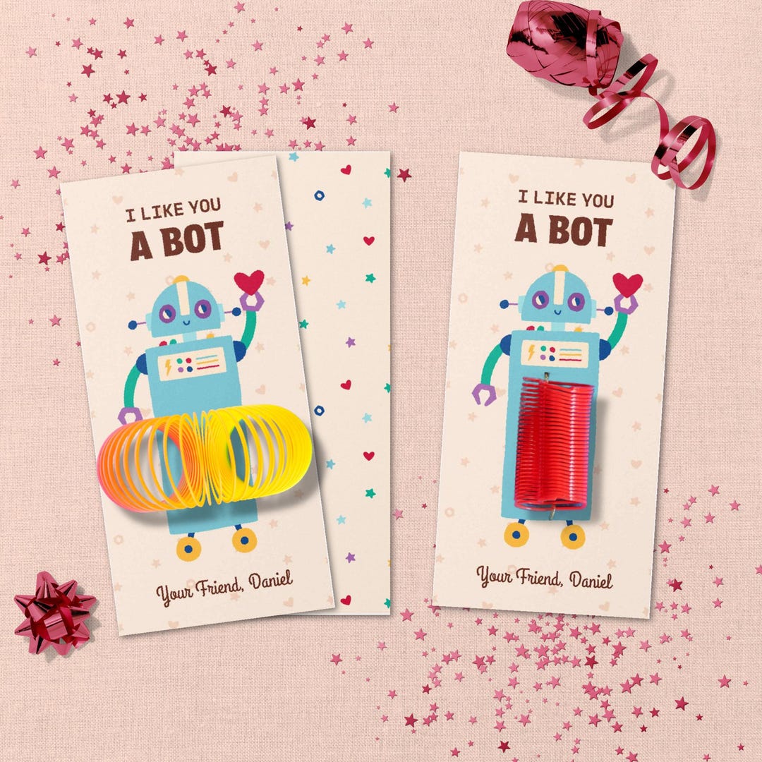 Slinky Spring Robot Valentine's Day School Gifts Exchange Card. - Etsy