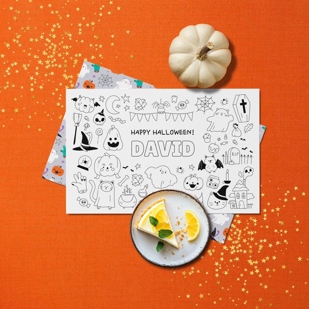 Halloween Coloring Placemat. Editable Printable Boo-day Party Activity ...