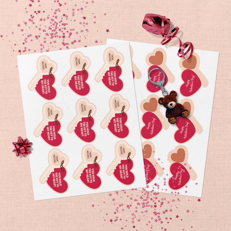 Valentine's Day Printable Key Heart Tag for Keychain or Charm Gift. - Etsy