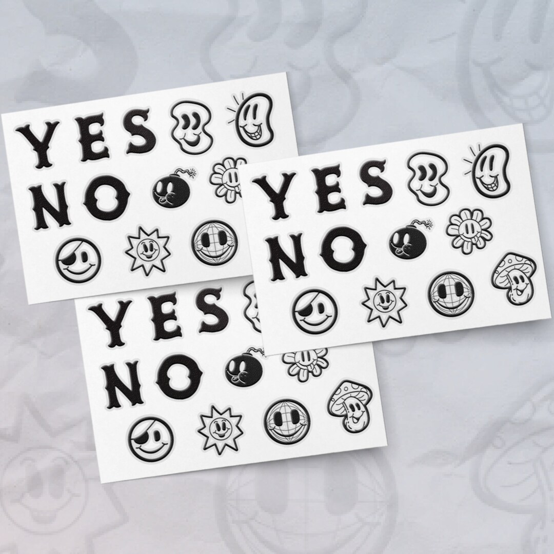 YES/NO Knuckles Temporary Tattoo Transfers. Body Stickers for Kids and ...