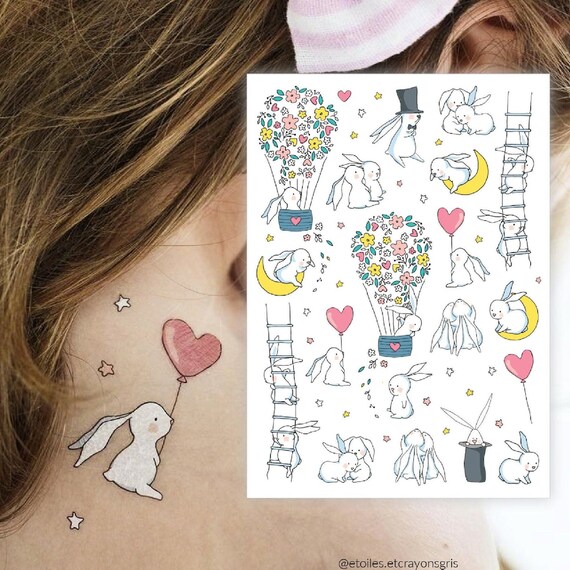 Easter Bunny Party Temporary Tattoo Transfers. Set of Cute White ...