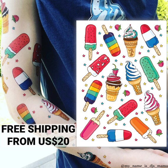 Here's the scoop party temporary tattoo transfers. Set of ice lolly ...