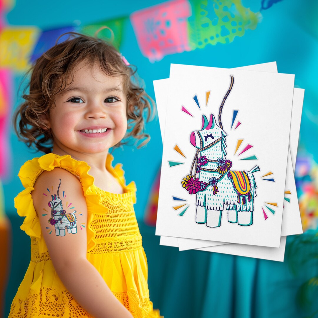 Pinata Llama Party Temporary Tattoos. Set of 3 Fiesta Birthday Tattoos ...