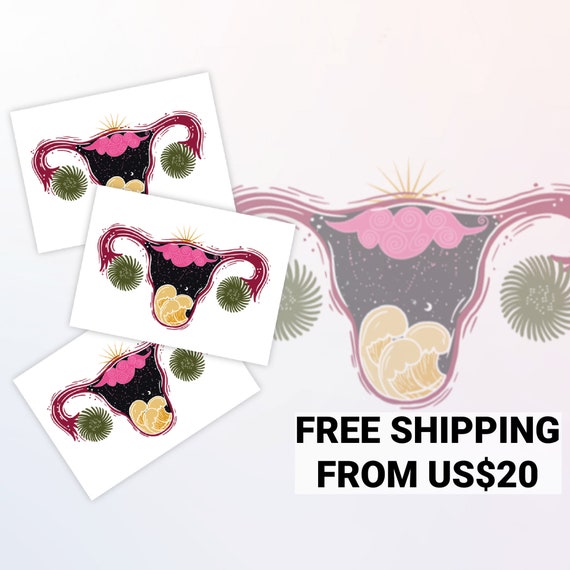 Female internal reproductive organs temporary tattoo transfers. Set of ...