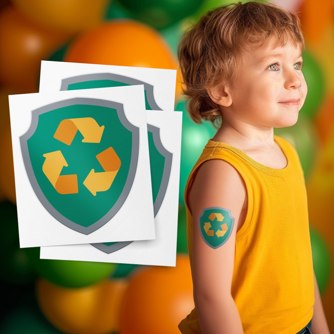 Recycling Party Temporary Tattoos, Recycling Rescue Pup Badge for ...