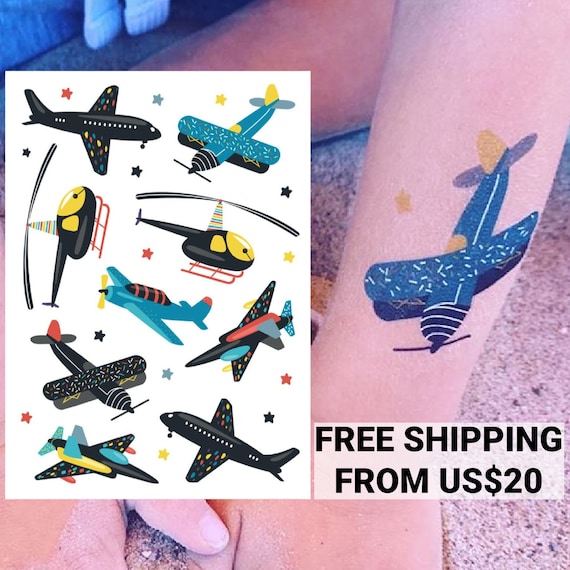Airplane, helicopter temporary tattoo transfers. Air plane body ...