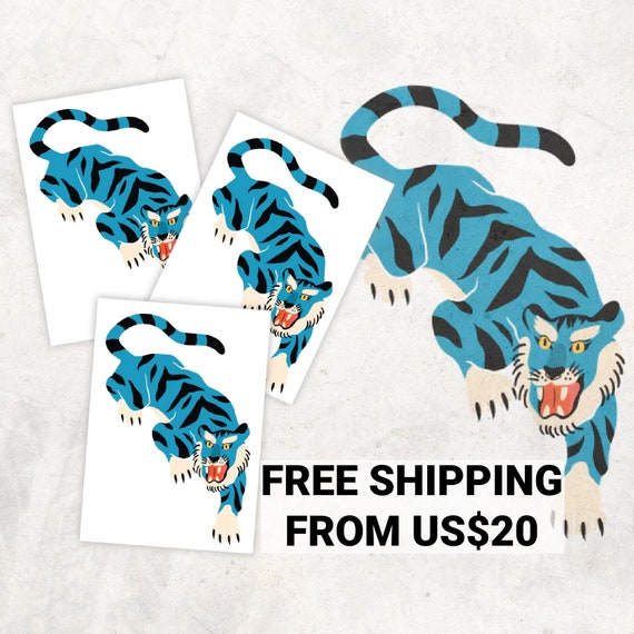 Blue Tiger Temporary Tattoo Transfers. Japanese Style, Jungle Baby ...