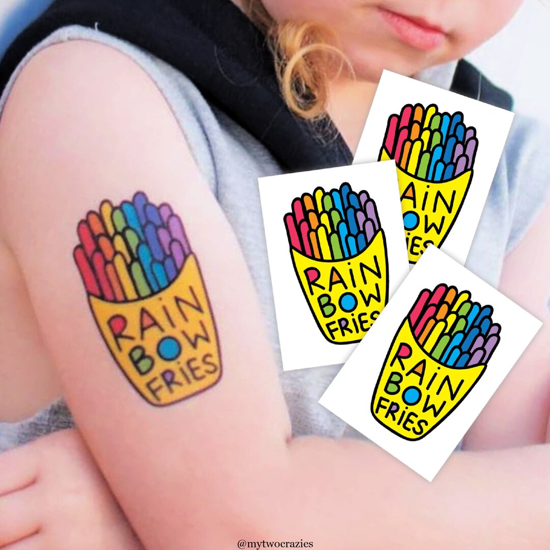 Rainbow Fries Temporary Tattoo Transfers. Set of 3 French Fries Fast ...