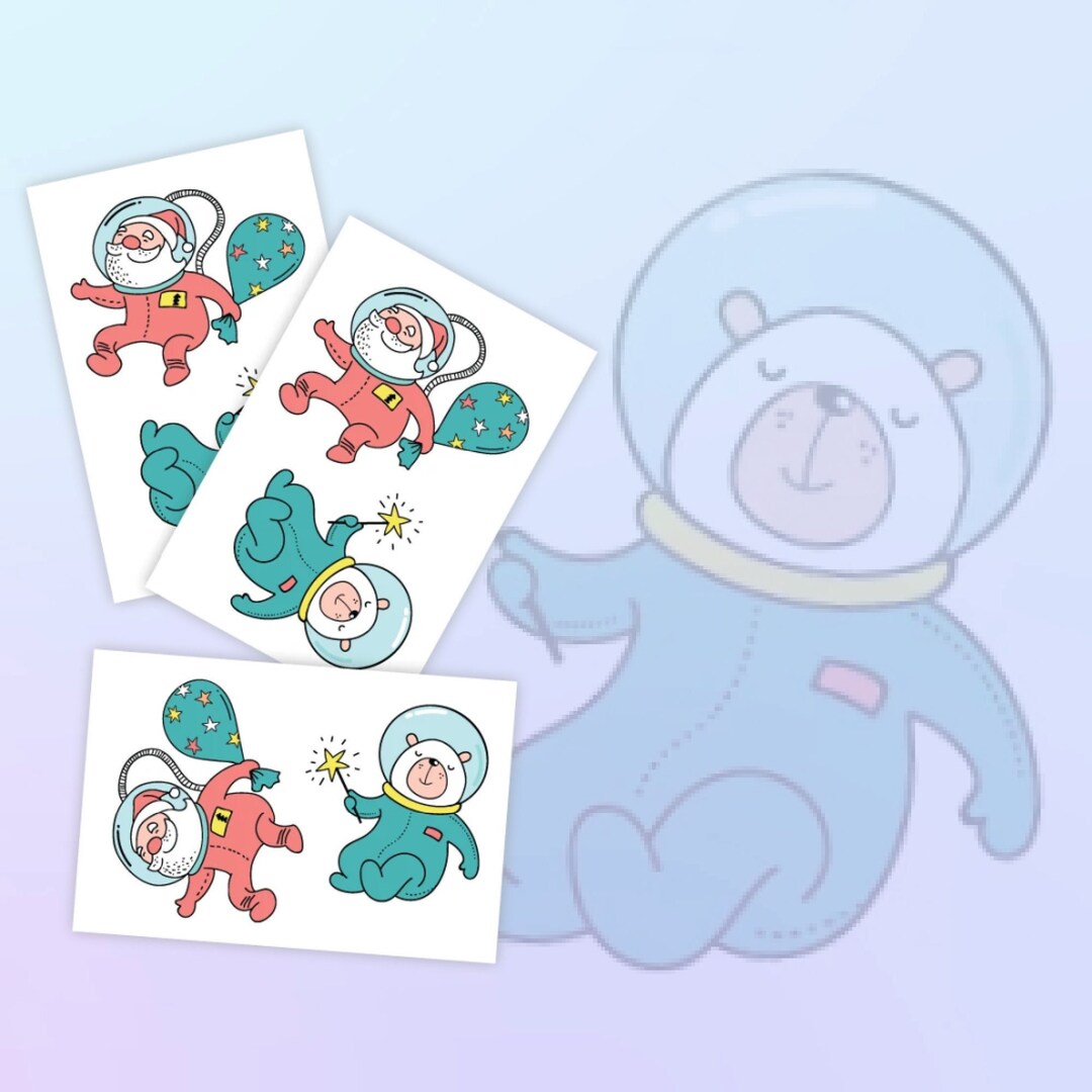 Cosmo Christmas Set of Temporary Tattoo Transfers. Funny Santa Claus ...