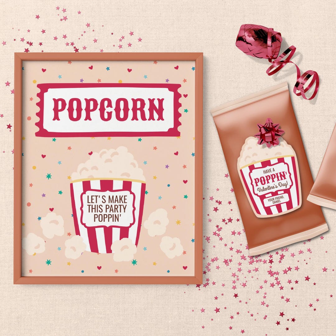 Popcorn Party Sign and Gift Tag for Valentine's Day. Classroom Poppin ...