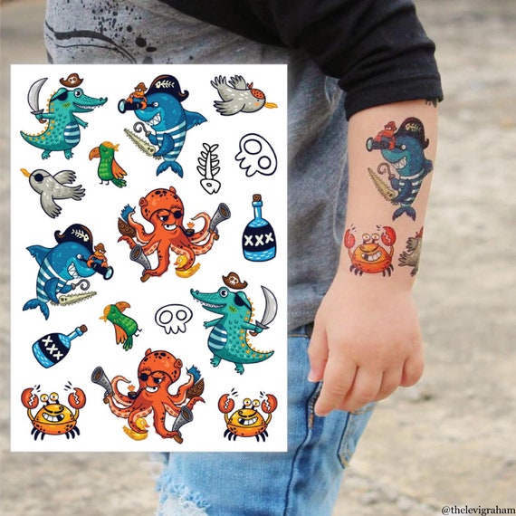 Sea Pirate Party Favors: Kids Temporary Tattoo Transfers of Crocodile ...