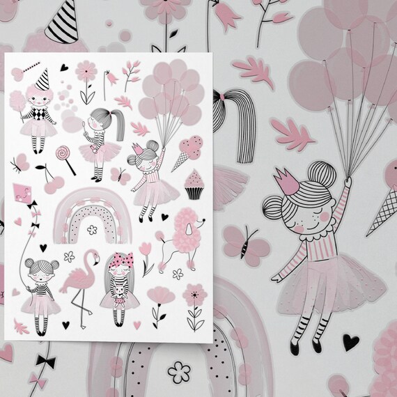 Girls Pink Party Temporary Tattoo Transfers. Cute Pink Themed Design ...