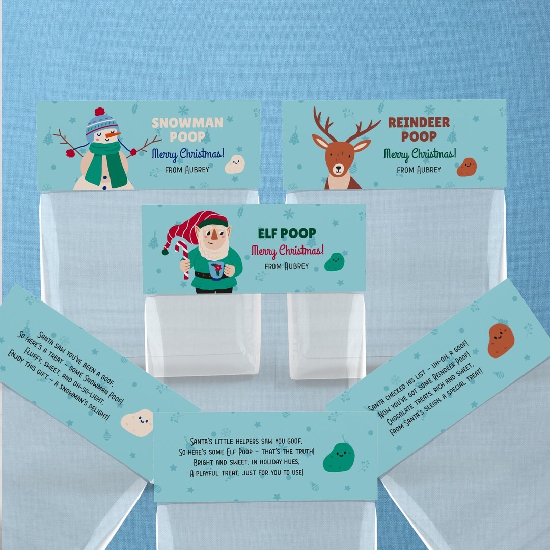 Christmas Poop Treat Bag Toppers. Snowman, Elf and Reindeer Candy Bags ...