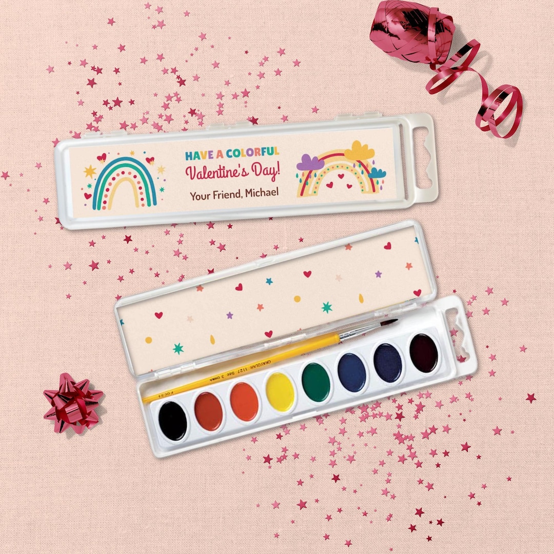 Rainbow Watercolors Paints Printable Insert. School Valentine's Day ...