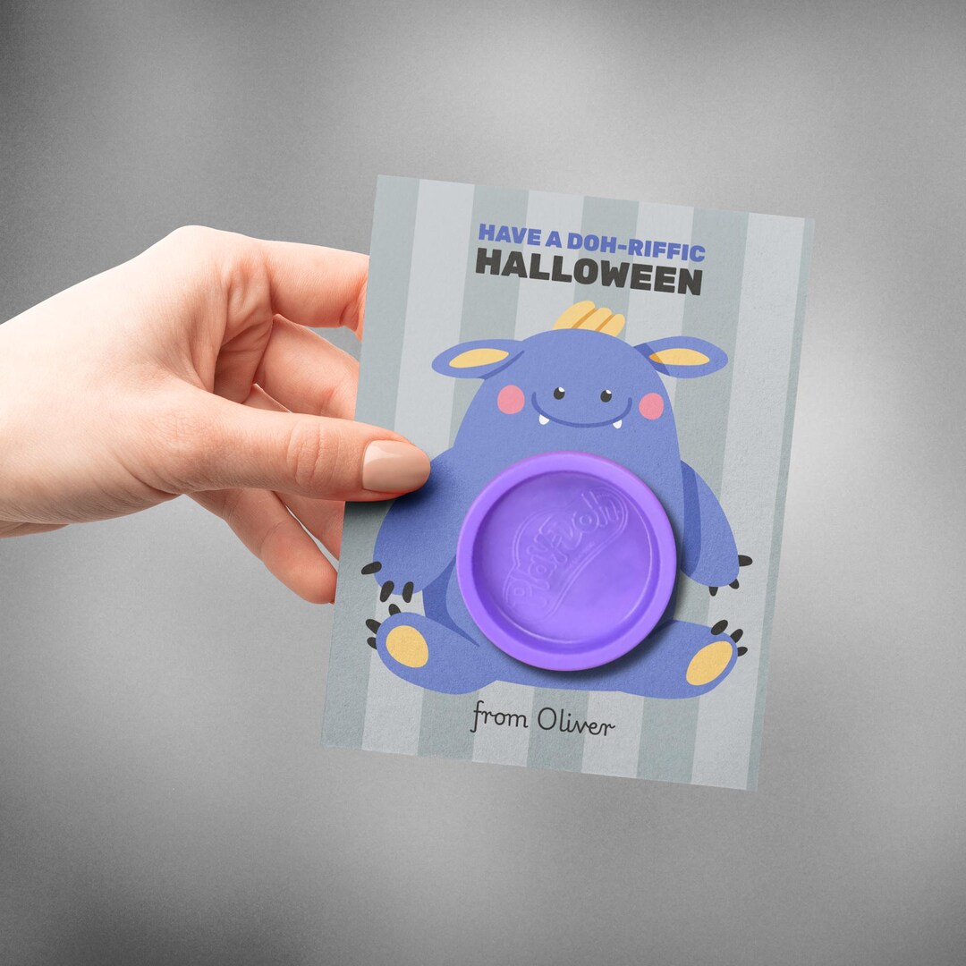 Cute Monster Play Dough Card. Halloween Kindergarten Favor Tag for ...