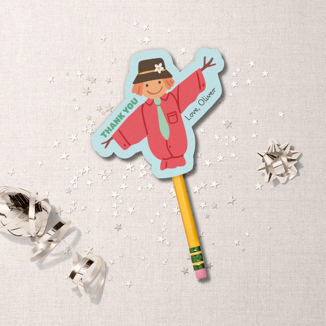 Scarecrow Pencil Tag. Farm Birthday Party Favor Holder Card. - Etsy