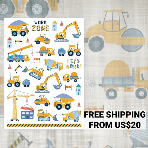 Temporary Tattoo Transfers Work Zone. Builder, Crane, Excavator ...