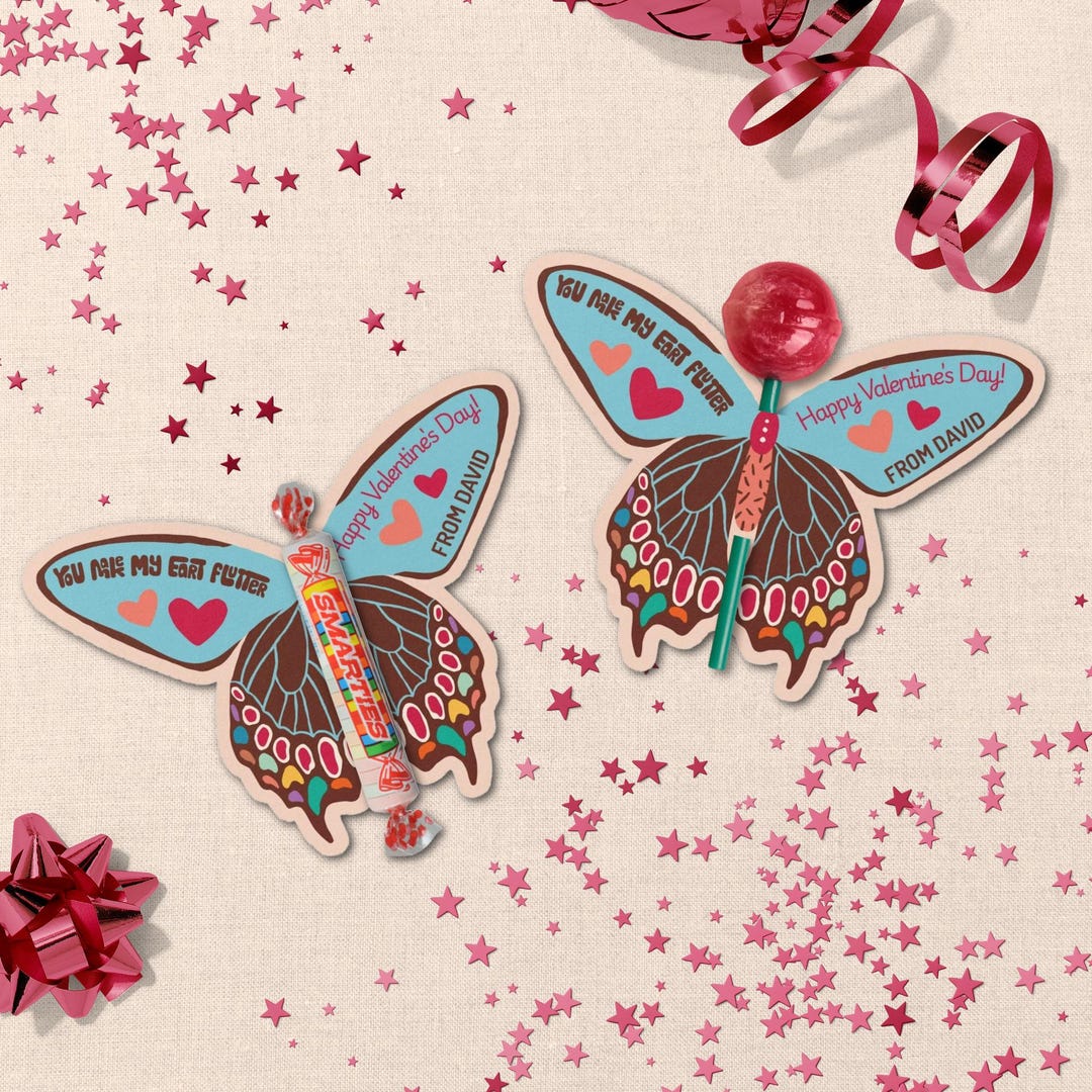 Classroom Valentine's Day Lollipop Holder Card. Butterfly Smarties ...