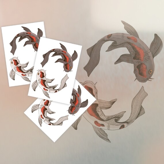 Koi Carps Temporary Tattoo Transfers. Set of 3 Traditional Japanese Koi ...
